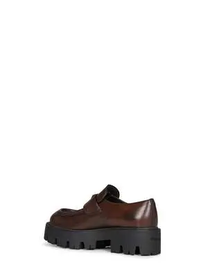 Prada Calzature Teak Brown Brushed Leather Loafers