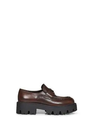 Prada Calzature Teak Brown Brushed Leather Loafers - Multicolor