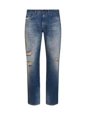 Dolce & Gabbana Light Blue Distressed Cotton Denim Classic Jeans