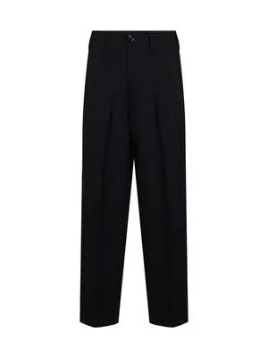AMI Paris Black Wool Serge Double-pleat Wide Trousers - Multicolor
