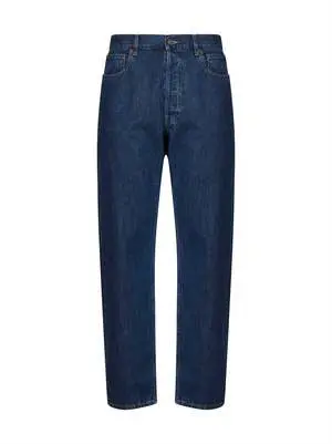 Valentino Garavani Medium Bue Cotton Denim Jeans With Vgold
