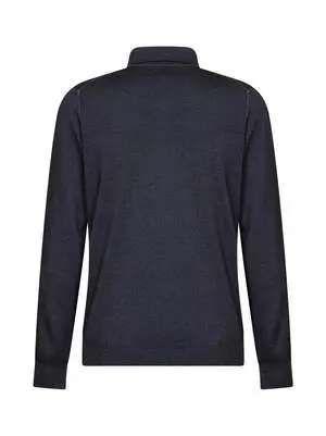 Etro Indigo Two-tone Wool Knit Logo-embroidered Polo Shirt