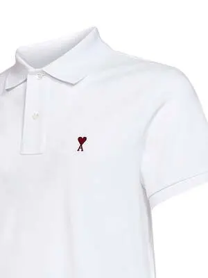 AMI Paris White Cotton Piqué De Cœur Polo Shirt