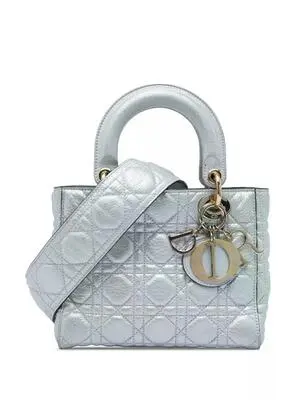 Dior 2017 Small Metallic Grained Calfskin Cannage Supple Lady Satchel - Silver