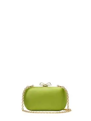 SELF-PORTRAIT Green Clutch With Shoulder Strap And Crystal Bow