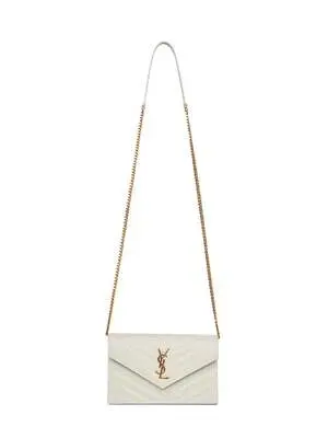 Saint Laurent Soft Cream Cassandre Classic Envelope Clutch With Chain Shoulde Strap - Multicolor