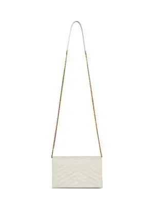 Saint Laurent Soft Cream Cassandre Classic Envelope Clutch With Chain Shoulde Strap