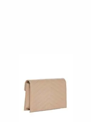 Saint Laurent Dark Beige Cassandre Classic Envelope Clutch With Chain Shoulde Strap