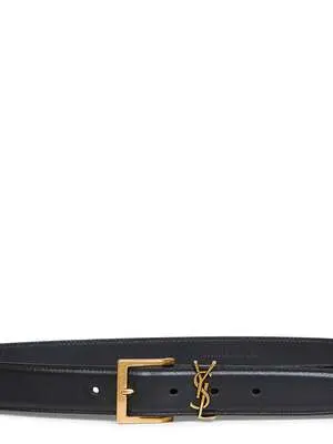 Saint Laurent Black Smooth Leather Cassandre Vadim Belt