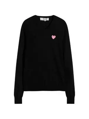 PLAY V-neck Heart-patch Sweater - Black