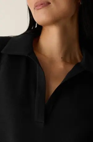 Eileen Fisher Raglan Sleeve Johnny Collar Knit Top - Black