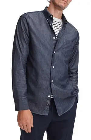 Rag & Bone Tailored Pocket Cotton Button Down Shirt - Indigo