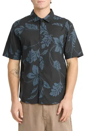 Quiksilver Makani Lau Classic Short Sleeve Button-up Shirt - Phantom