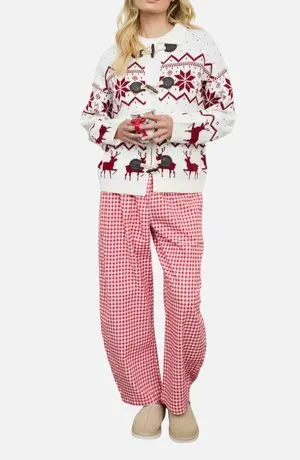 J.O.A. Gingham Elastic Waist Cotton Pants