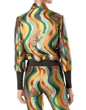 Philipp Plein Multicolor Wave Print Bomber Jacket Ps