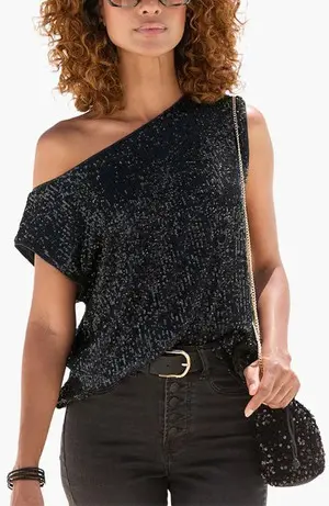 LASCANA Convertible Neckline Sequin Top