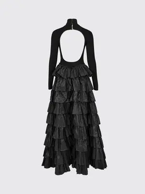 Elisabetta Franchi Long Knit Evening Gown With Turtleneck And Ruffles