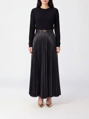 TWINSET Long-sleeved Pleated Jersey Maxi Dress - Black