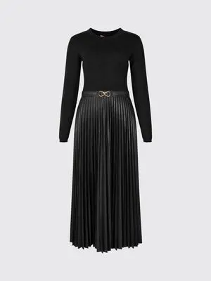 TWINSET Long-sleeved Pleated Jersey Maxi Dress - Black