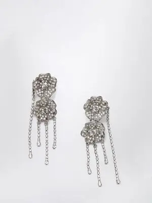 Alessandra Rich Flower-shaped Crystal Clip-on Dangle Earrings
