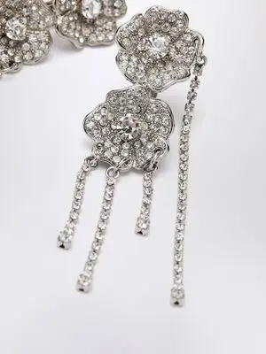 Alessandra Rich Flower-shaped Crystal Clip-on Dangle Earrings