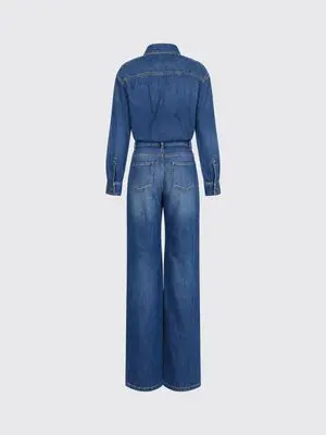 Elisabetta Franchi Cotton Denim Jumpsuit With Classic Collar