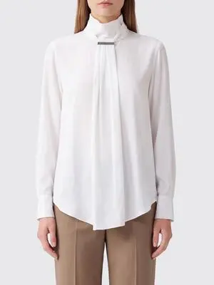 Brunello Cucinelli High-neck Cotton-blend Blouse With Monili Embellishment