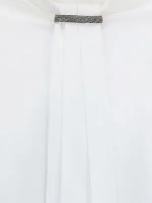 Brunello Cucinelli High-neck Cotton-blend Blouse With Monili Embellishment