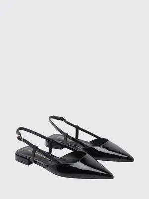 STUART WEITZMAN Vinnie Slingback Patent Leather Ballet Flats With Almond Toe - Black