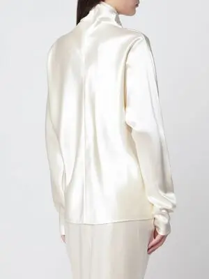 Almada Label Satin Roll-neck Top With Long Sleeves And Dropped Shoulders