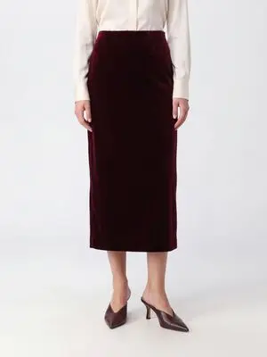 Alberta Ferretti High-waisted Velvet Midi Pencil Skirt With Back Slit - Red