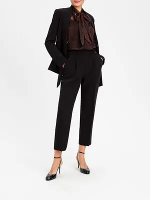 TWINSET Cropped Slim Fit Crêpe Trousers With Pleats - Black