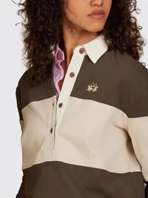 LA MARTINA Striped Long-sleeved Cotton Jersey Polo Shirt - Brown