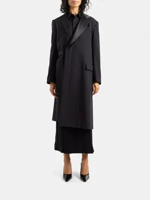 Sacai Asymmetrical Double-breasted Long Blazer With Peak Lapels