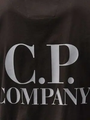 C.P. COMPANY Crew Neck Cotton T-shirt With Contrast Logo Print And Dropped Shoulders - Black