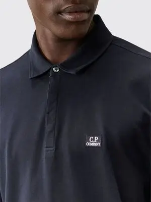 C.P. COMPANY Long-sleeved Cotton Polo Shirt With Contrast Logo And Ribbed Collar