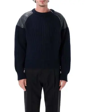 Bottega Veneta Ribbed Knit Sweater With Leather Shoulder Details