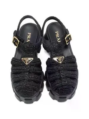 Prada Monolith Caged Raffia Sandals