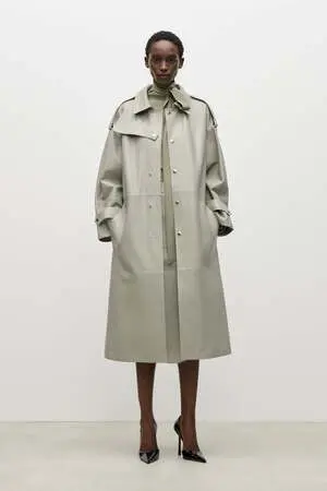 Victoria Beckham Panelled Leather Coat - Grey