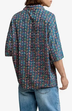 Desigual Print Cotton Camp Shirt - Blue