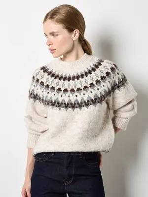 APRICOT Fairisle Mock Neck Knit Jumper - Stone
