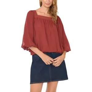Vince Camuto Square Neck Bubble Blouse - Fired Brick