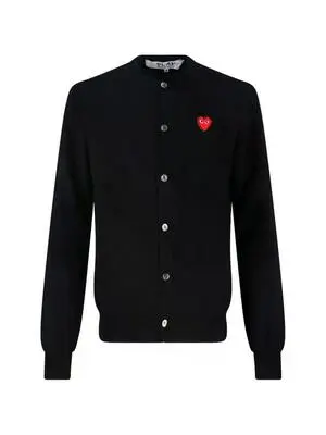 Play Comme Des Garcon Rhinestone-embellished Heart-patch Cardigan - Black