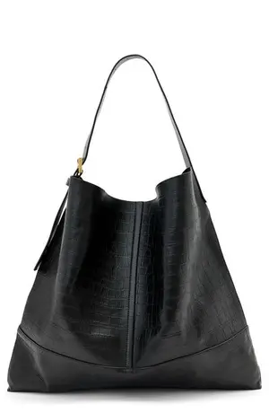 ALLSAINTS Asha Croc Embossed Leather Shoulder Bag - Black