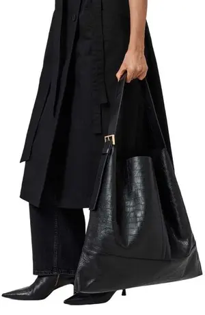 ALLSAINTS Asha Croc Embossed Leather Shoulder Bag
