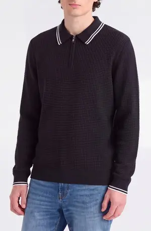 Hunter Bernard Knit Long Sleeve Polo Sweater - Black