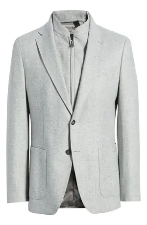BOSS Hutson Slim Fit Sport Coat With Bib - Medium Grey