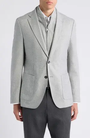 BOSS Hutson Slim Fit Sport Coat With Bib - Medium Grey