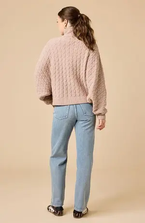 SOFTIES Cable Knit Marshmallow Funnel Neck Double Zip Jacket - Coco