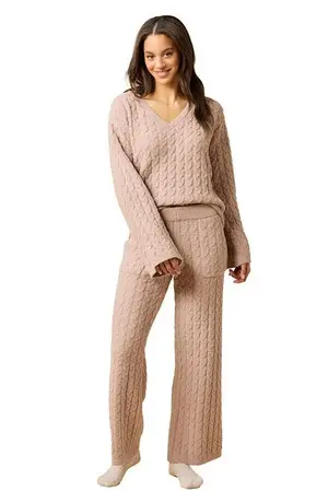 SOFTIES Cable Knit Marshmallow V-neck With Flared Sleeve And Pant - Coco
